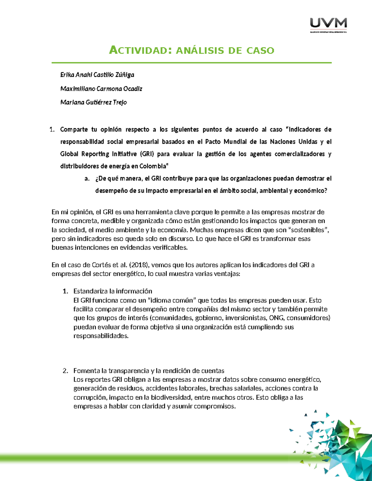 ACTIVIDAD: ANÁLISIS DE CASO sobre GRI y Responsabilidad Social - Studocu