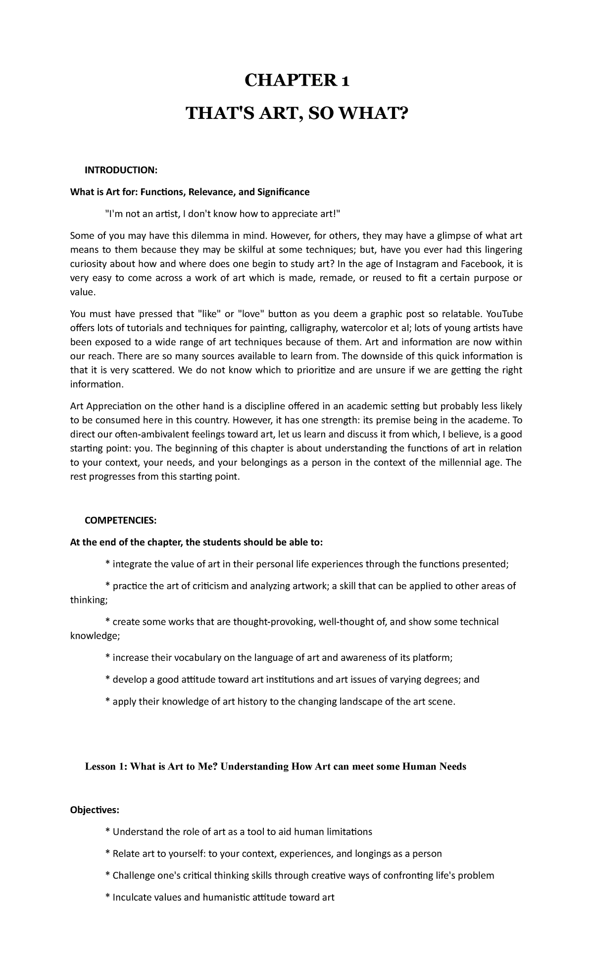 Art appreciation chapter 1 lesson 1 2 - Information Technology - Studocu