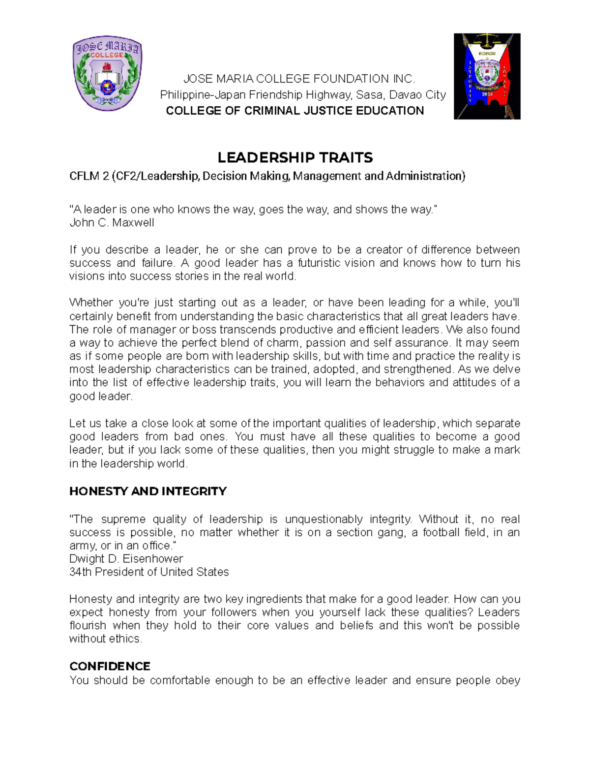 CFLM 2 Leadership Traits: Insights on Effective Leadership Skills - Studocu