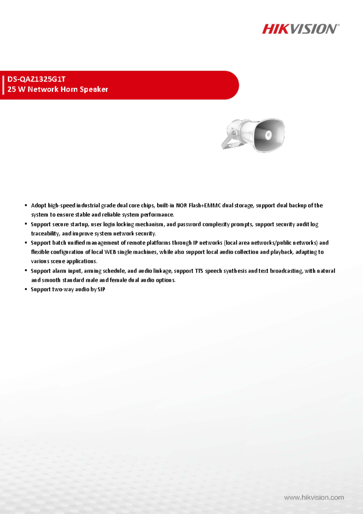 DS-QAZ1325G1T 25W Network Horn Speaker Datasheet - Studocu