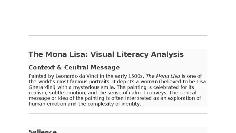The Mona Lisa: Visual Literacy Analysis (ART 101) - Studocu