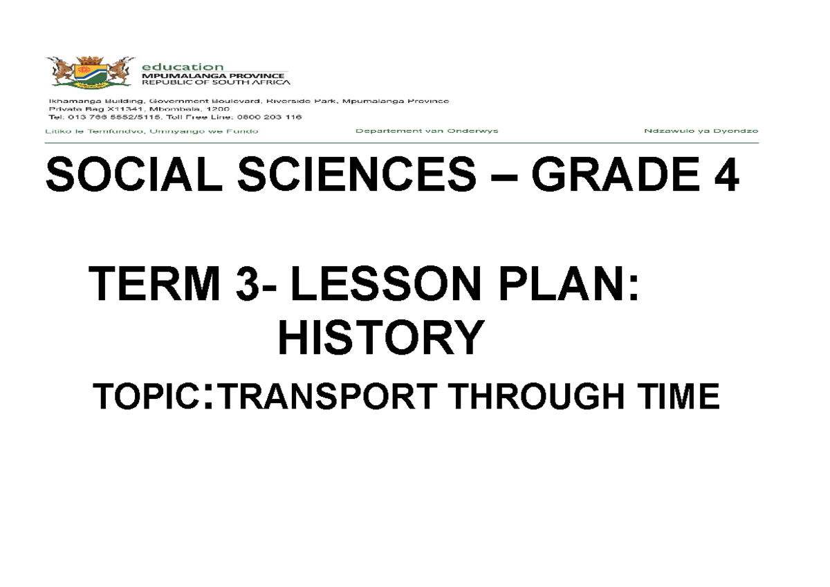 Grade 4 Social Sciences Term 3 Lesson Plan: Transport Through Time ...