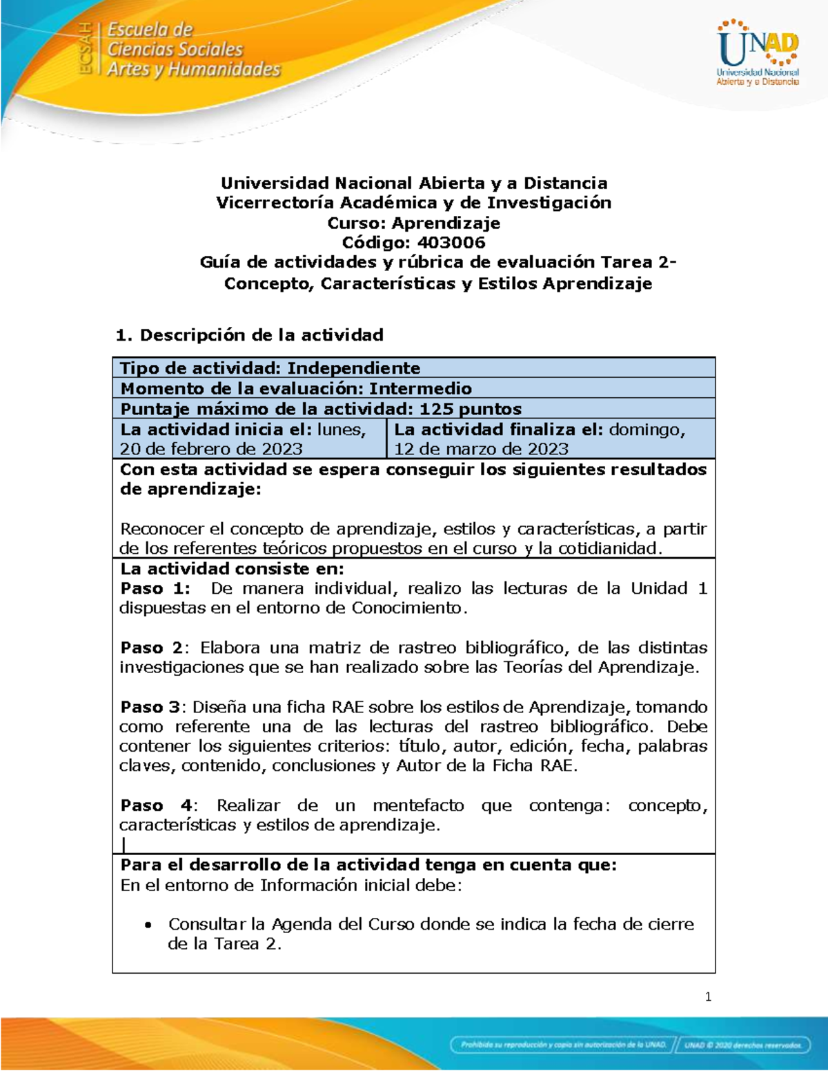 Guía 2 Tarea 2: Conceptos y Estilos de Aprendizaje - Curso 403006 - Studocu