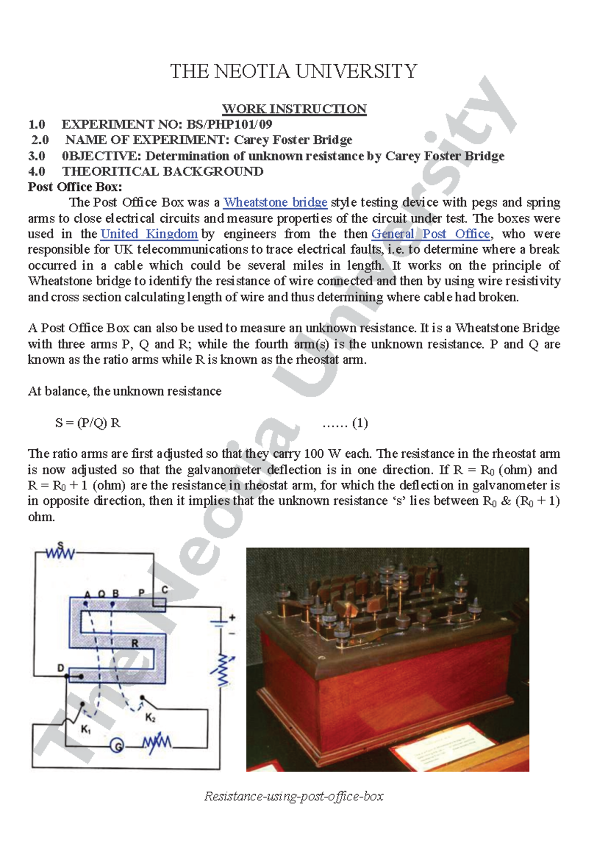 Carey Foster Bridge Experiment - Notes for BS/PHP101 - Studocu