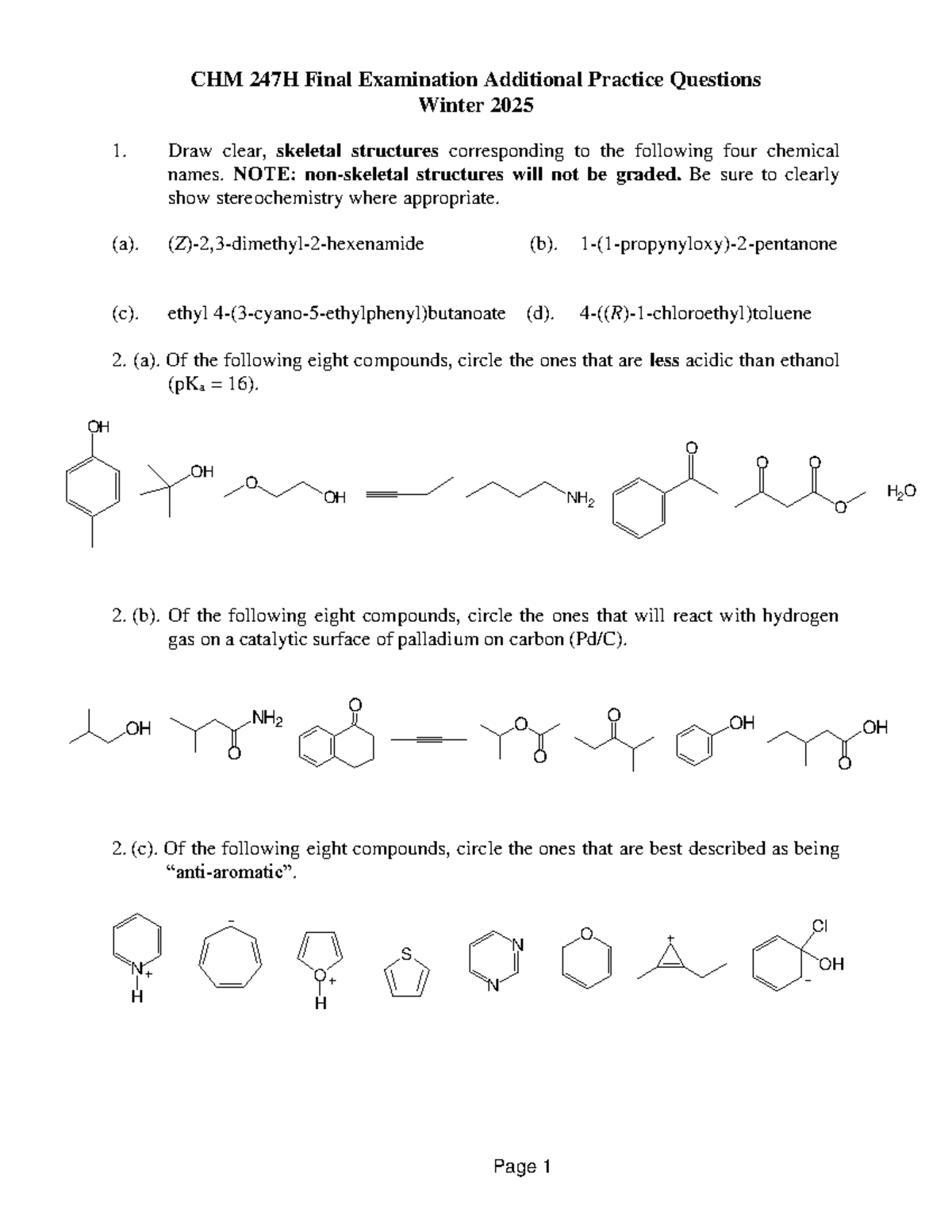 CHM 247H Spring 2025 Final Exam Practice Questions and Solutions - Studocu