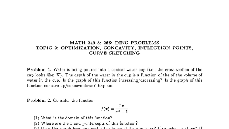 MATH 249 265: Optimization, Concavity, and Curve Sketching Problems ...