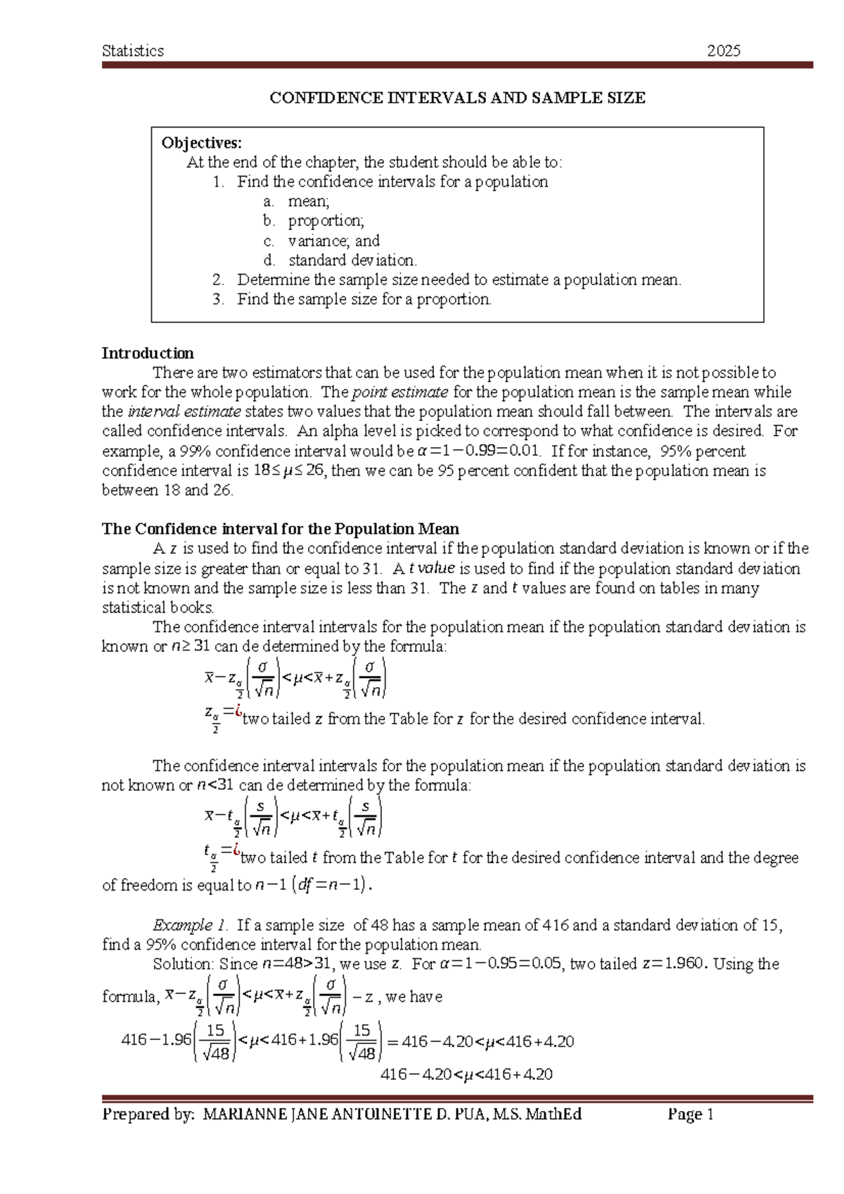 Statistics 2025 Final Exam: Confidence Intervals & Sample Size - Studocu