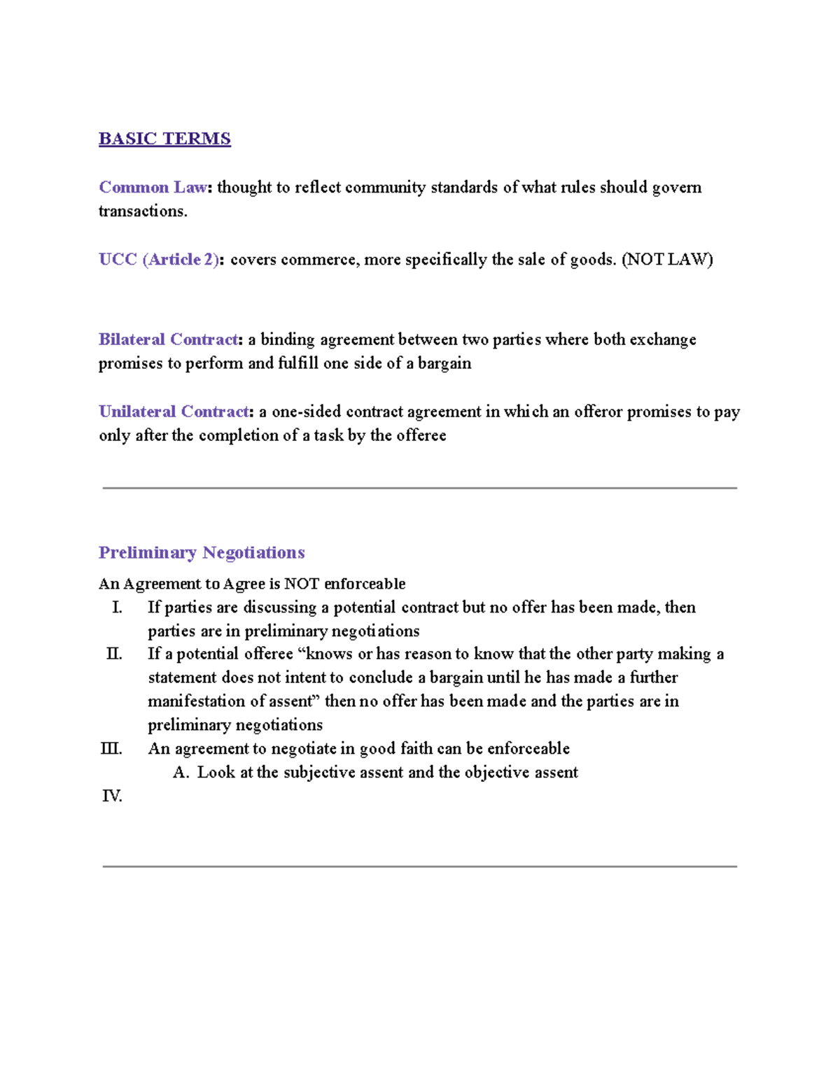 Contracts Outline: Key Concepts in Common Law & UCC (LAW 101) - Studocu