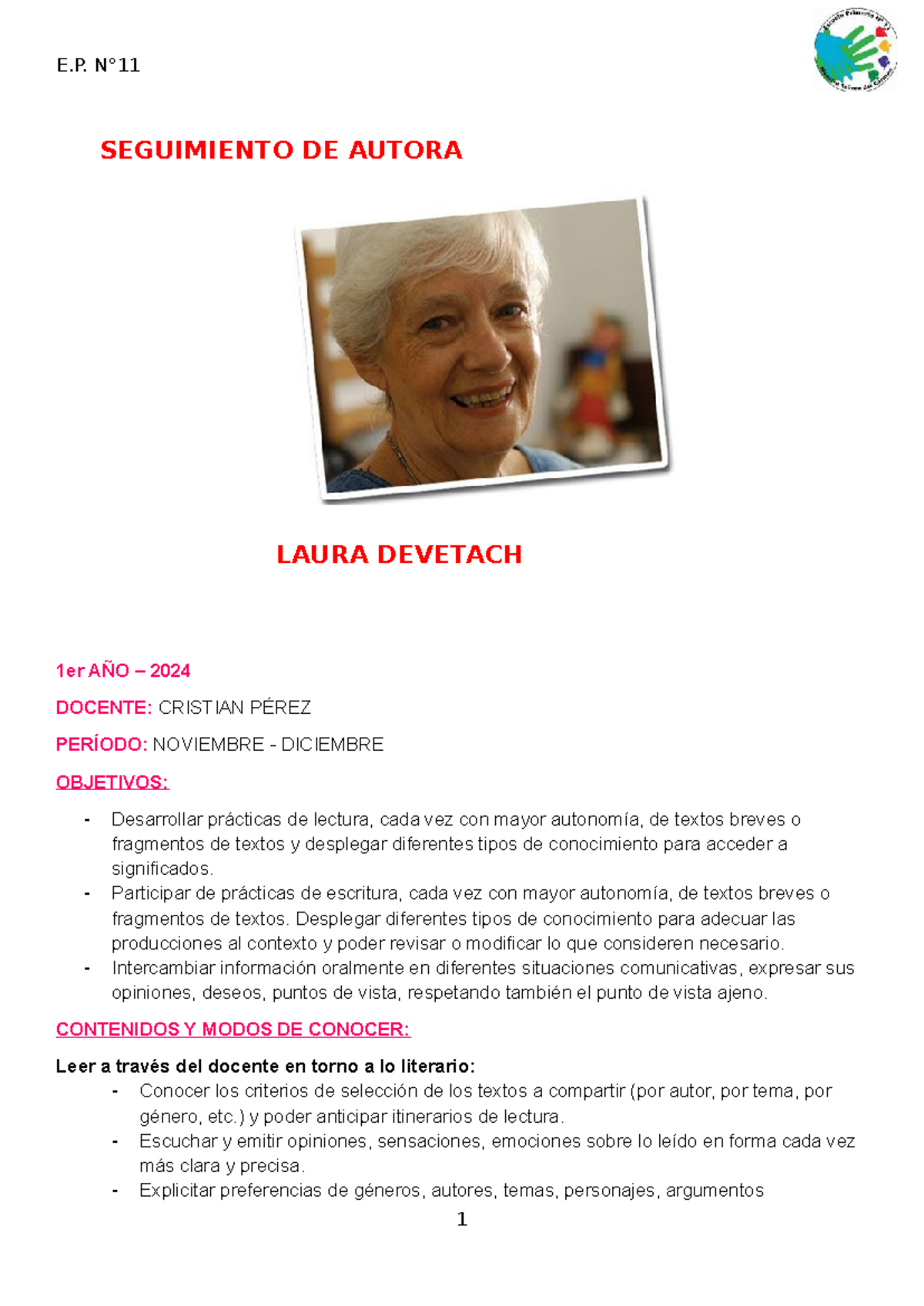 E.P. ACTIVIDADES LITERARIAS CON CUENTOS DE LAURA DEVETACH 1er AÑO 2024 ...