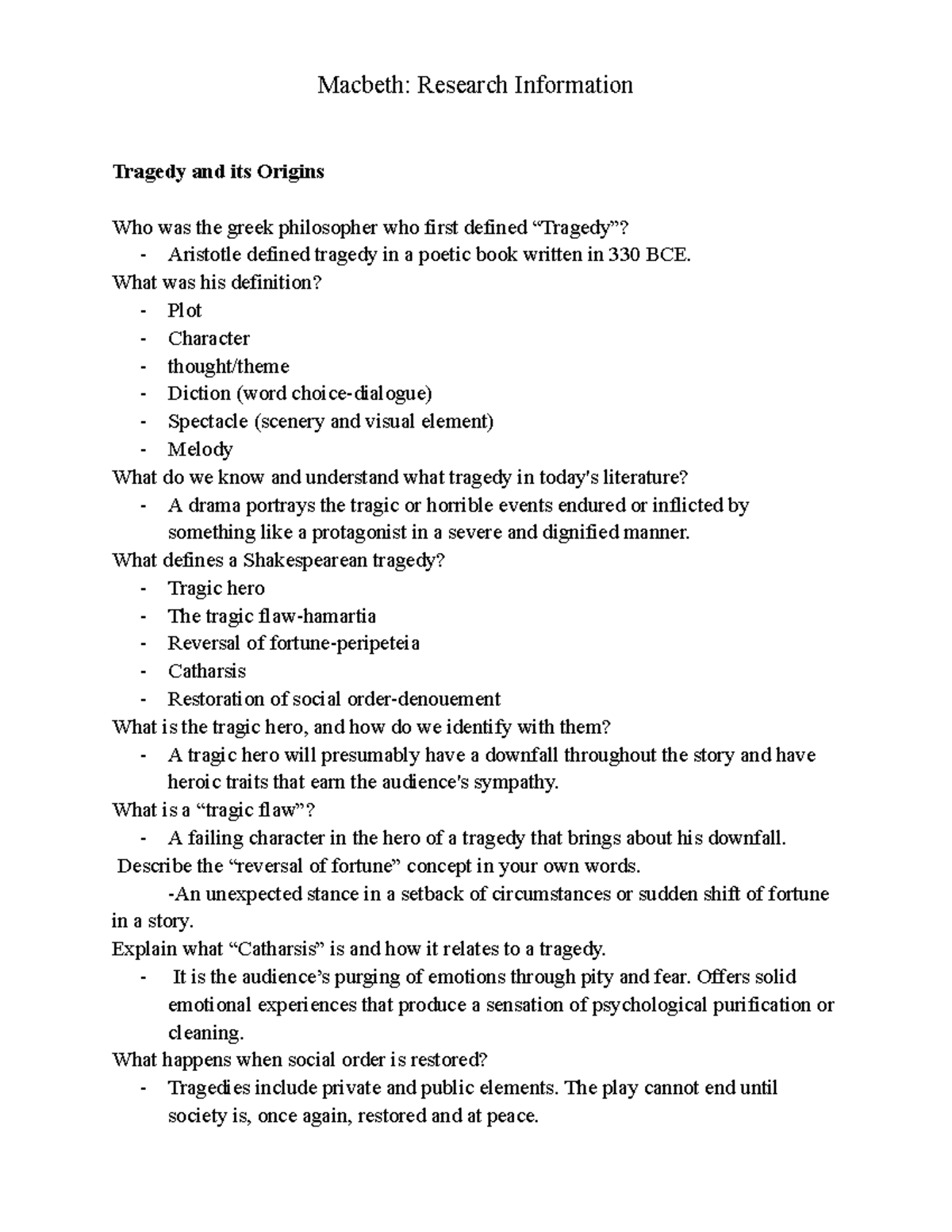 Macbeth Research Task: Understanding Tragedy Definitions and Elements ...