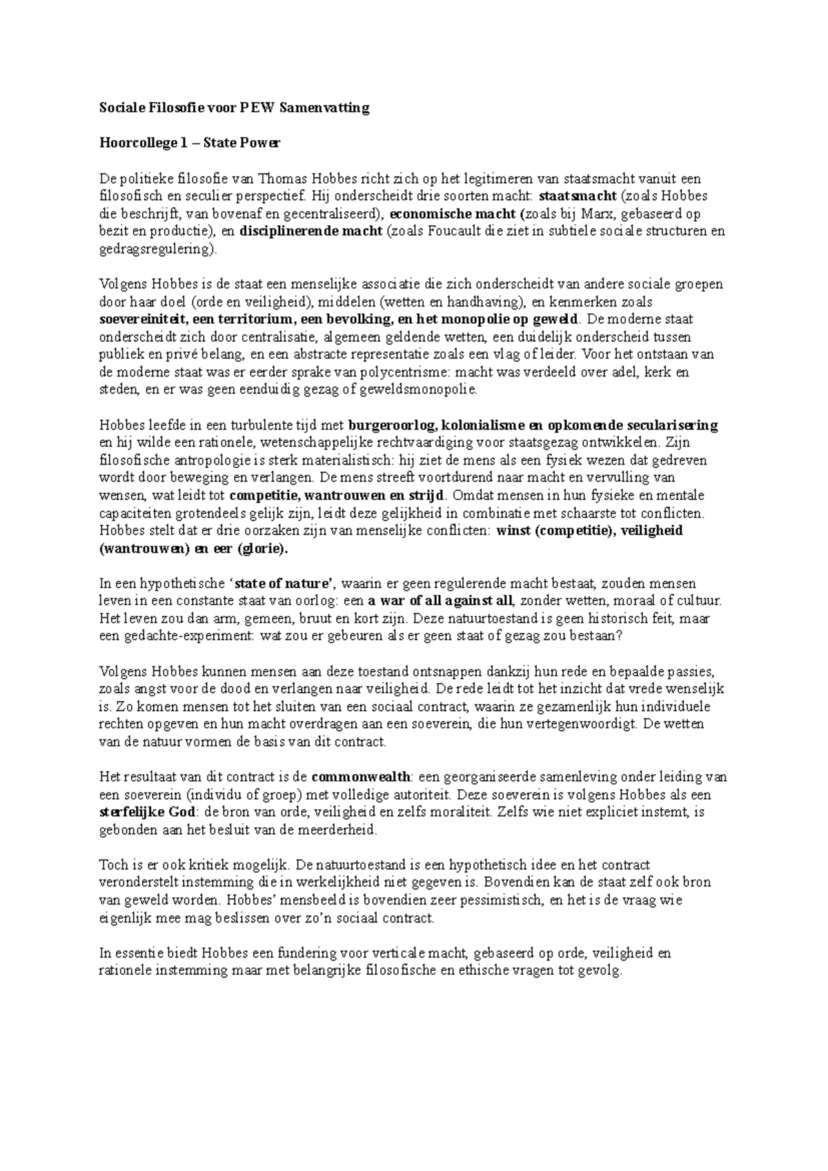 Sociale Filosofie voor PEW: Samenvatting van Hoorcolleges over Macht en ...