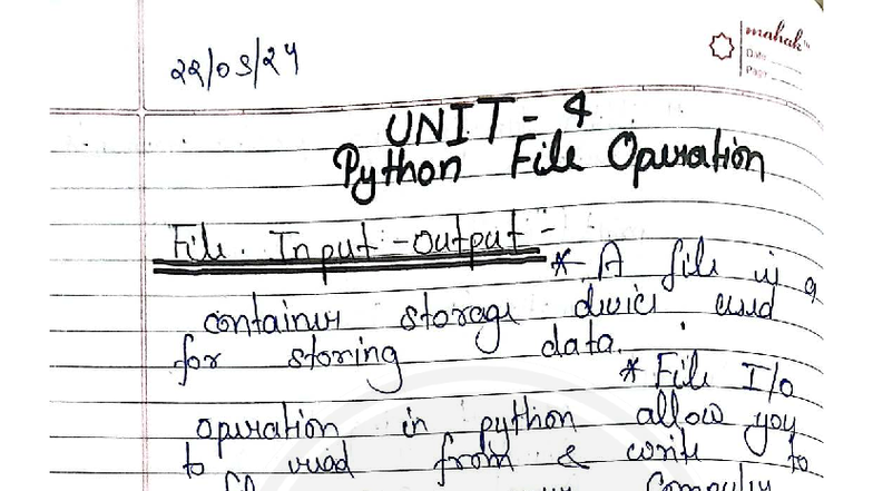 Python Unit 4 Study Notes - BTECH - Studocu