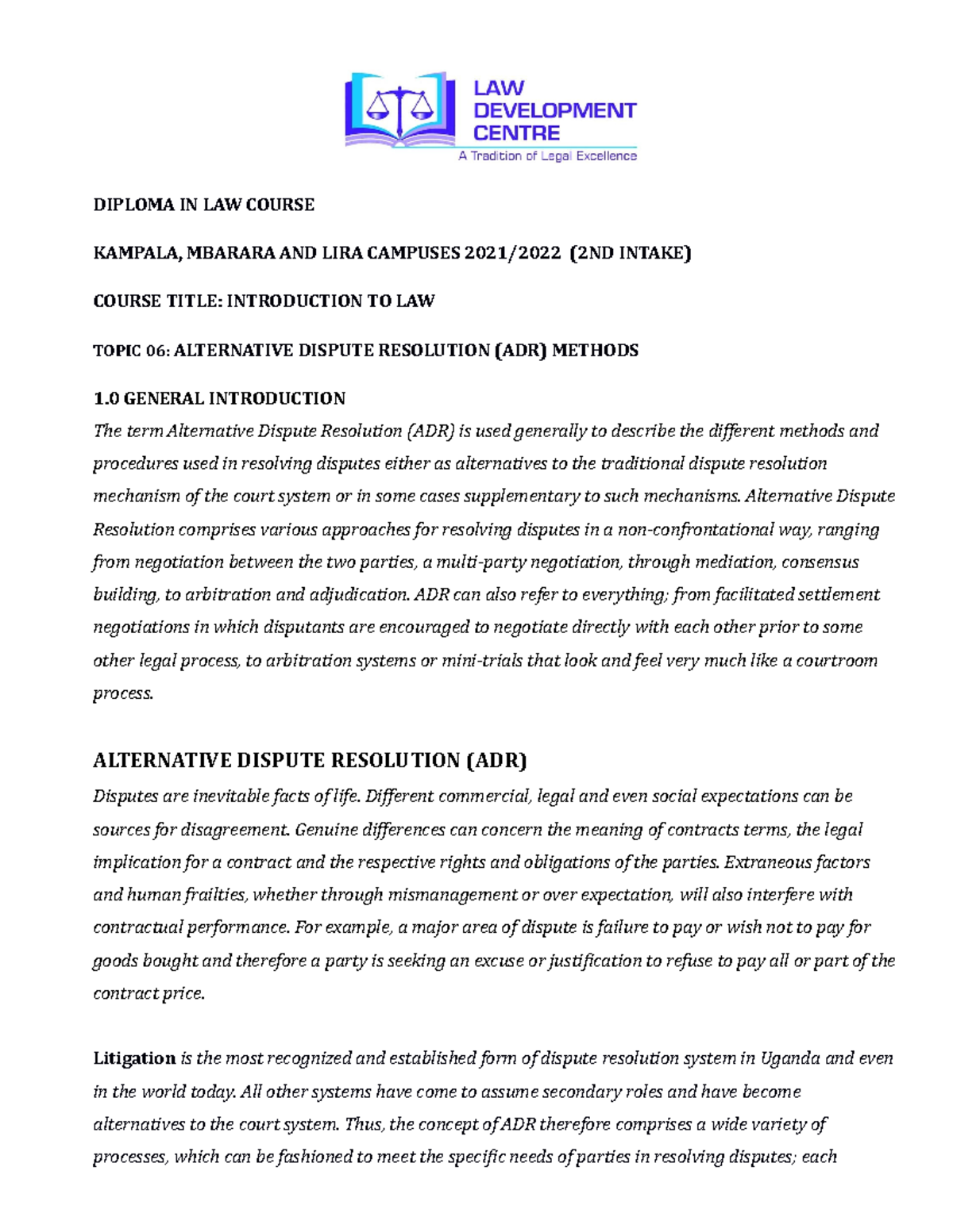 Introduction to Law: Understanding Alternative Dispute Resolution (ADR ...