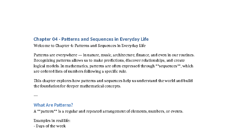 Chapter 04 - Patterns and Sequences in Everyday Life Analysis - Studocu
