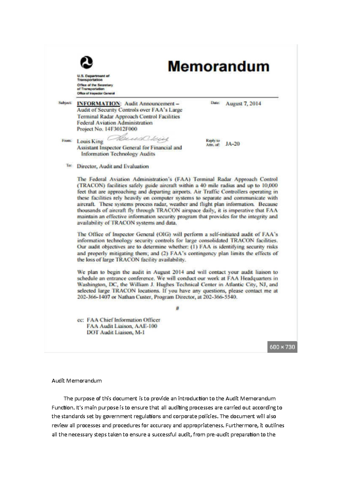 Audits - Formats - Audit Memorandum The purpose of this document is to ...