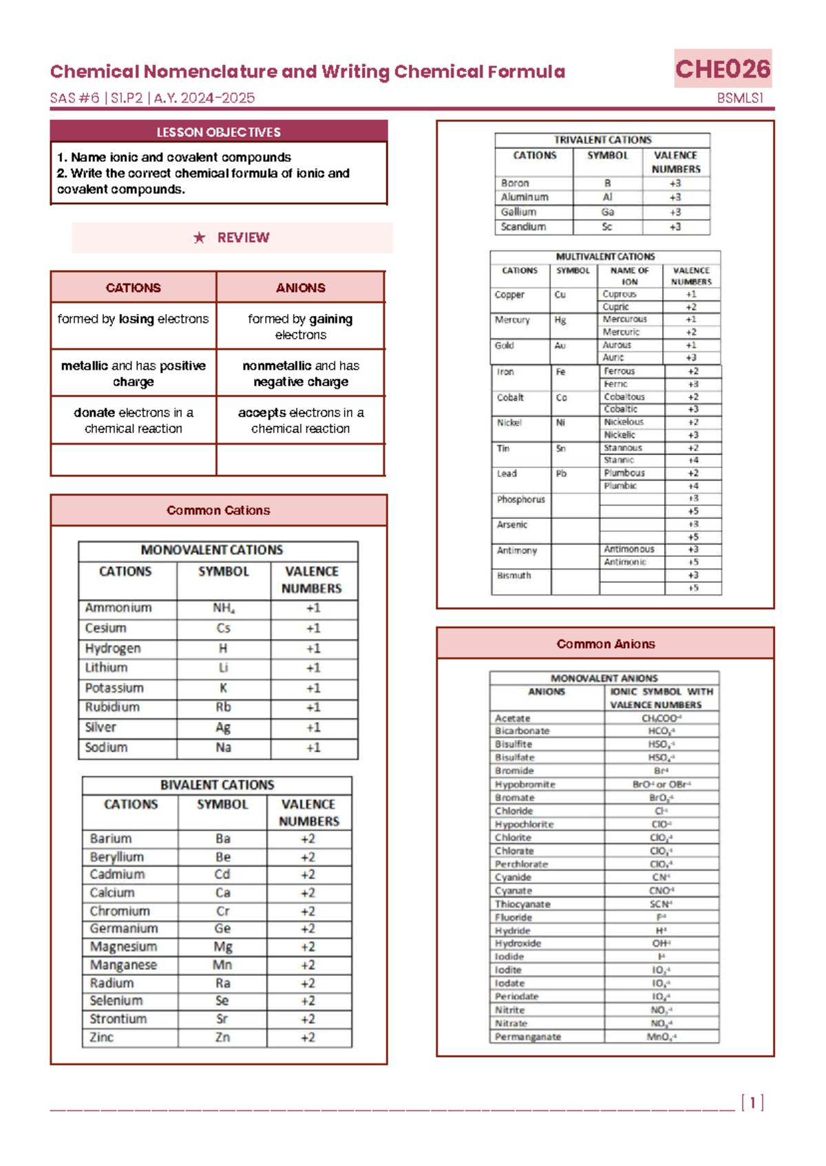 P1 CHE026 SAS 6 - Chemical Nomenclature & Formula Writing Guide - Studocu