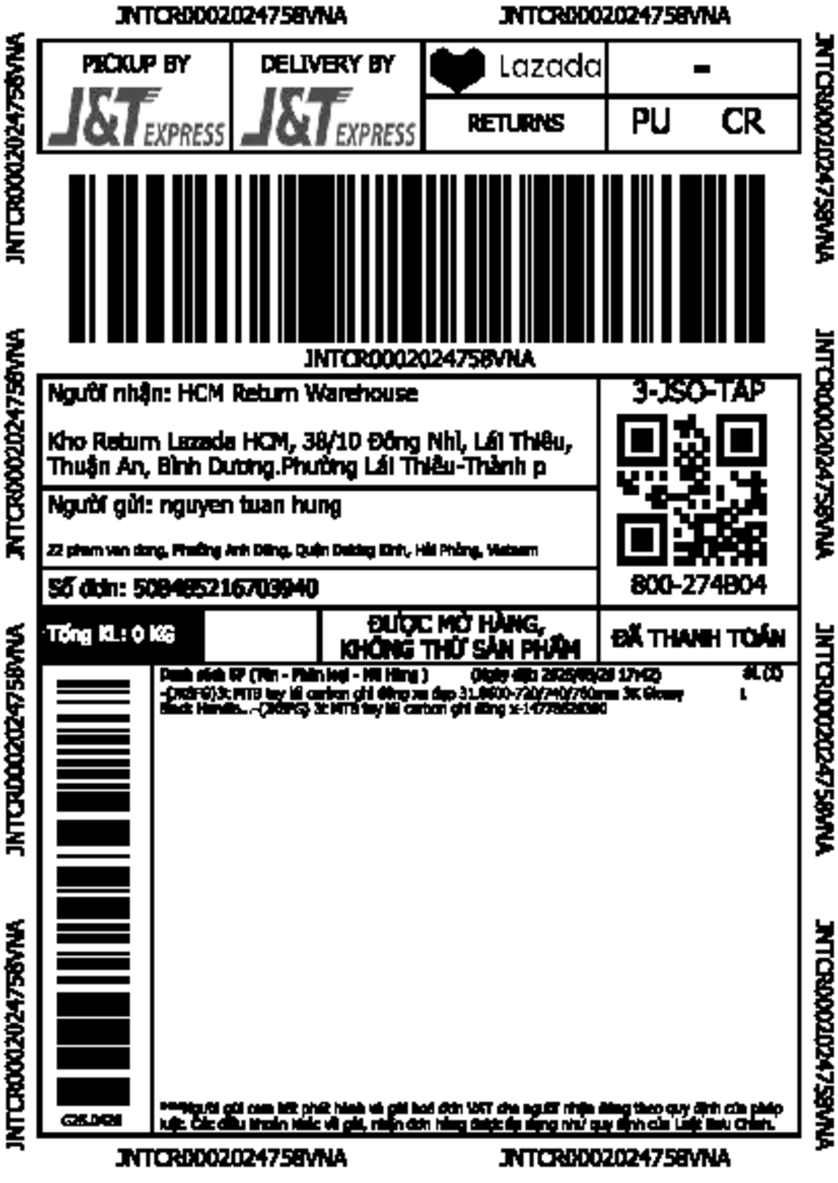 PICKUP & DELIVERY: Lazada Return Label - 220797 e2031 - Studocu