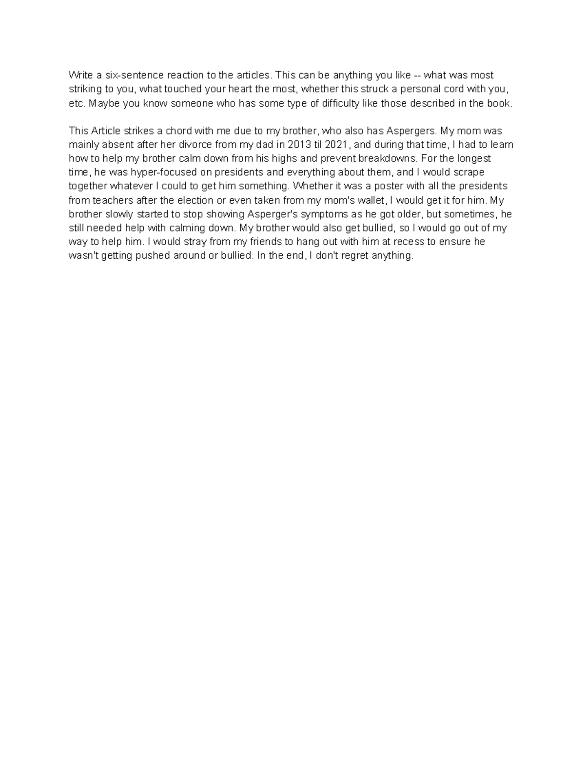 Parenting the Child You Have - Write a six-sentence reaction to the ...