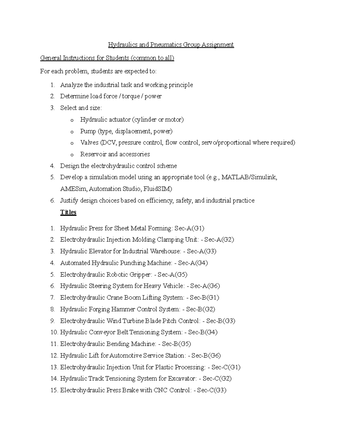 Hydraulics and Pneumatics Group Assignment: Design & Simulation Guide ...