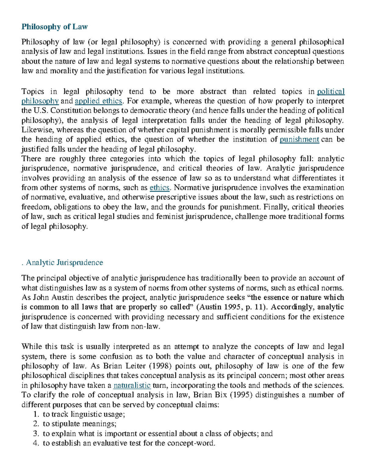 Philo-1 - Legal Philosophy & Analytic Jurisprudence Notes - Studocu