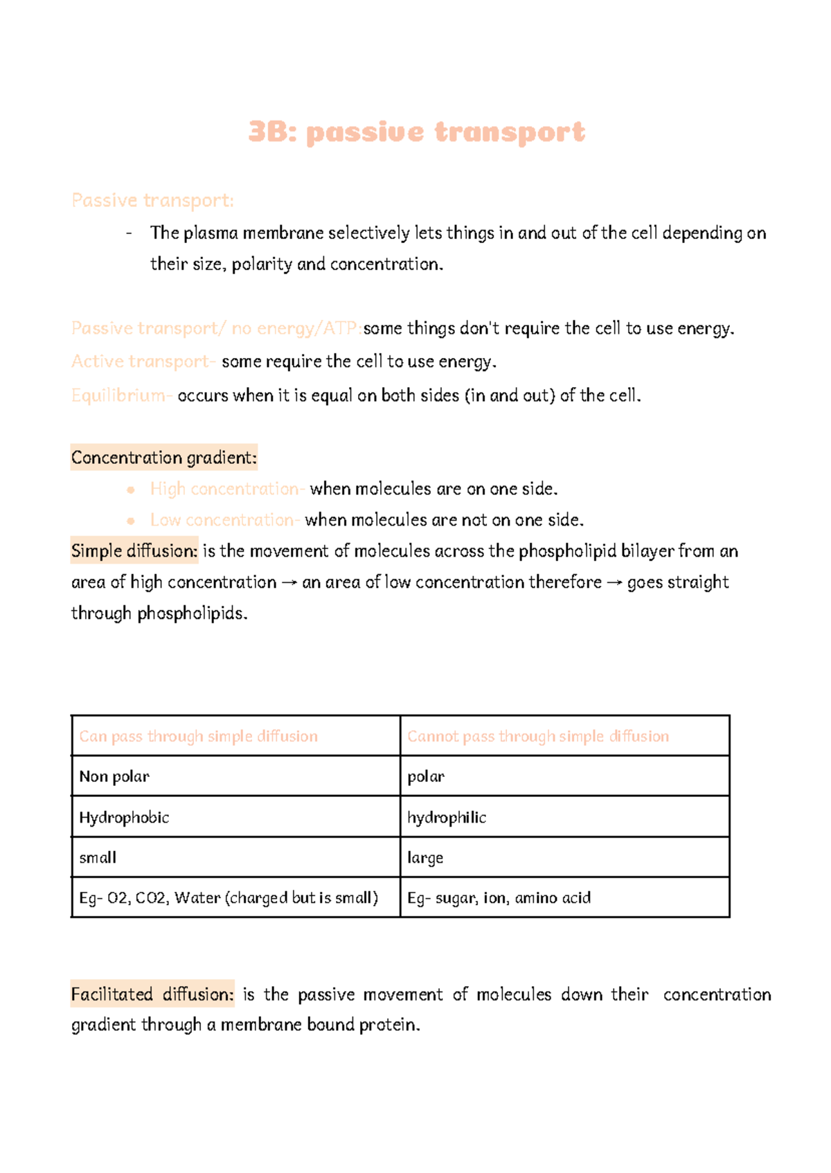 biology unit 1 notes - 3B: passive transport Passive transport: - The ...