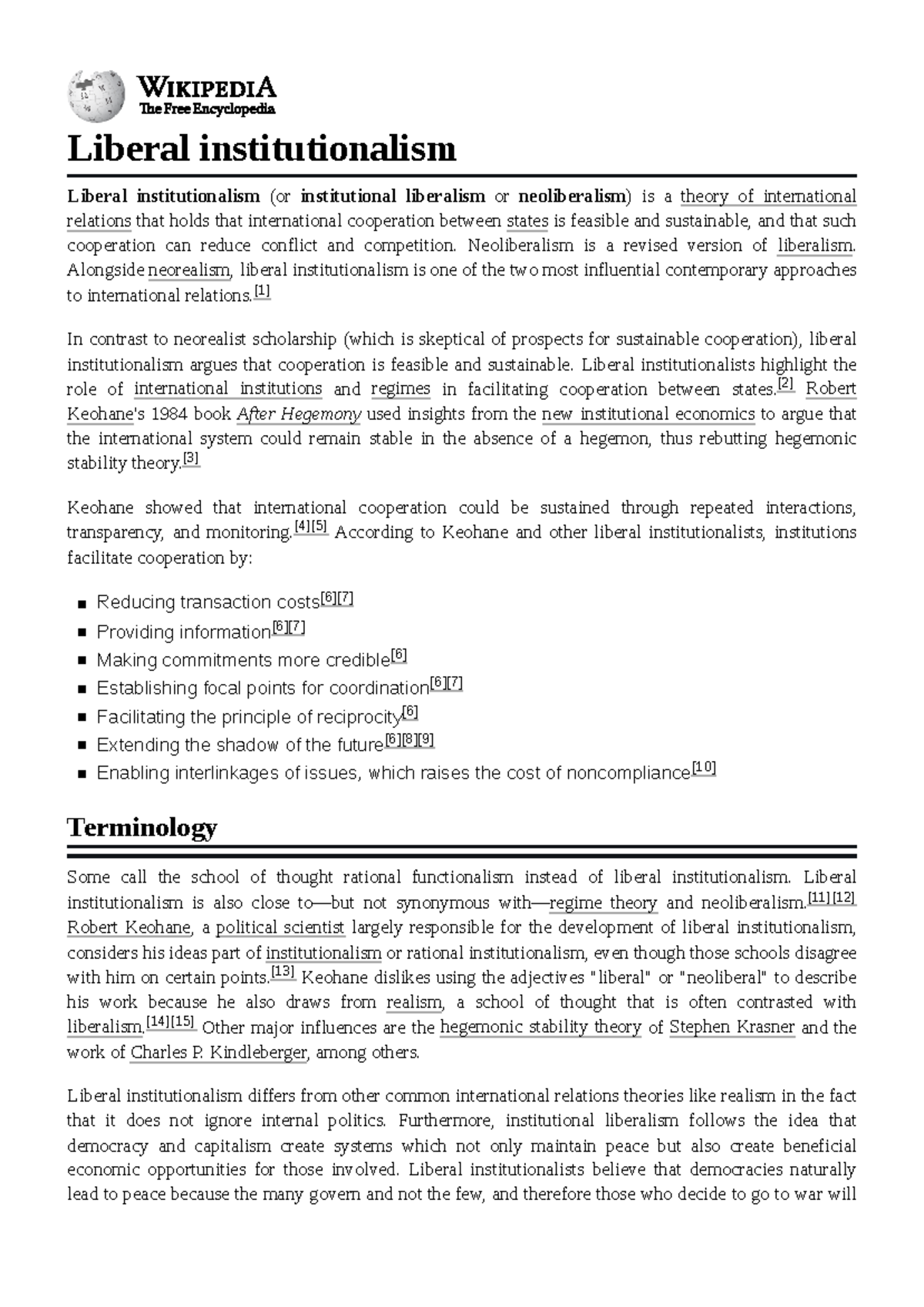 Liberal institutionalism - Liberal institutionalism Liberal ...