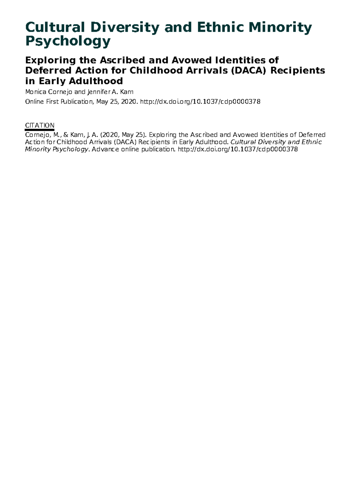 Exploring DACA Identities: Ascribed vs. Avowed Labels in Early ...