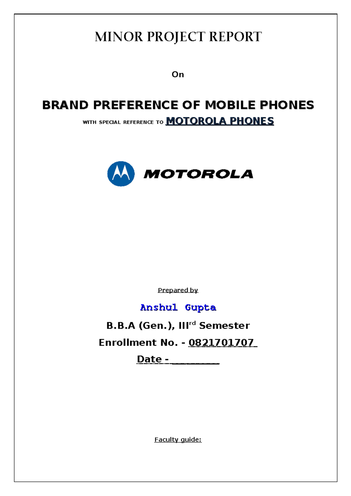 BBA III - Minor Project Report on Mobile Brand Preference: Motorola ...