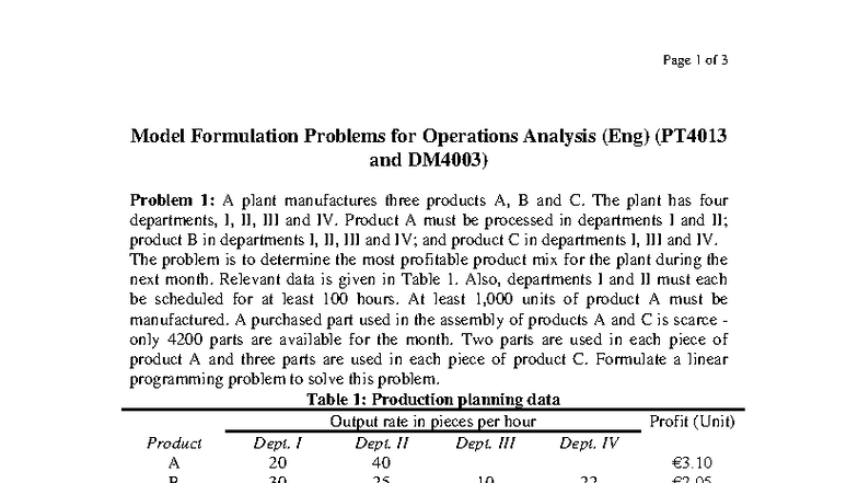 Model Formulation Problems for Operations Analysis (PT4013 & DM4003) - Studocu