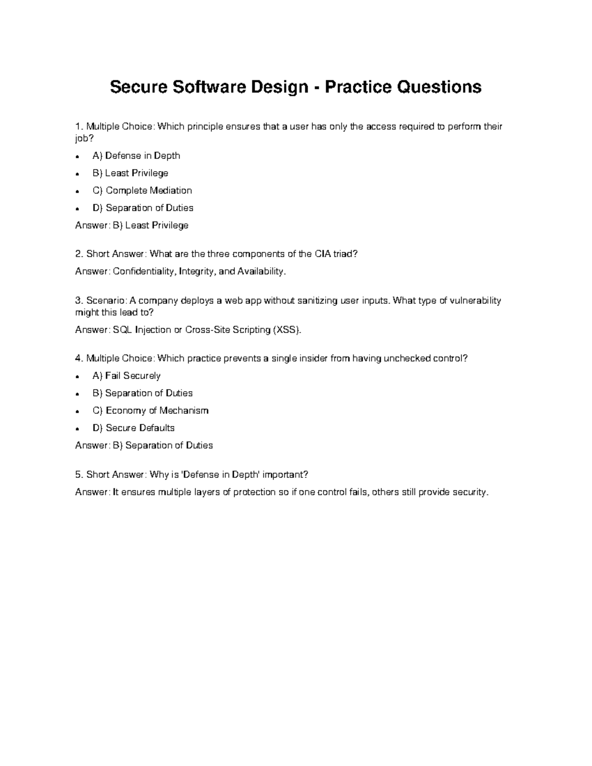 Secure Software Design Practice Questions & Answers - Studocu