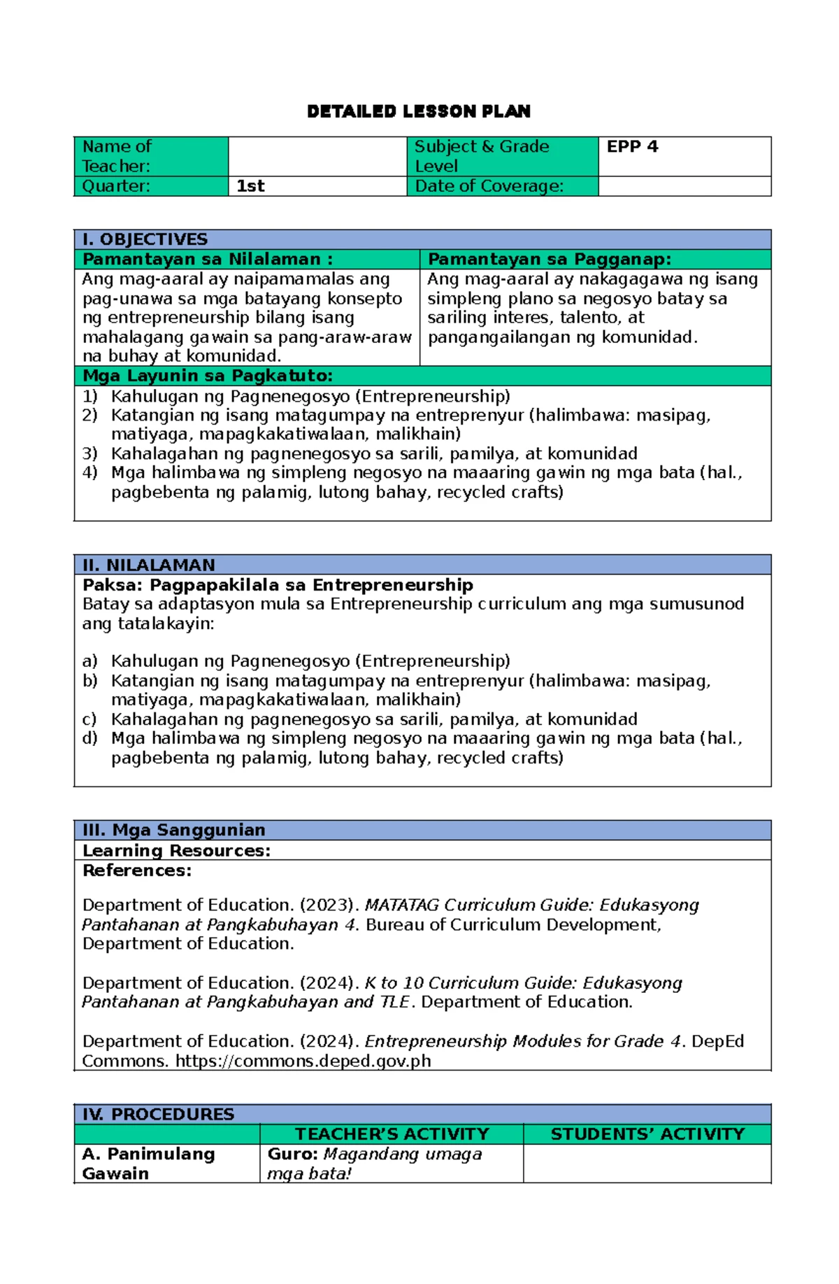 T5-EPP4-Q1 - Detailed Lesson Plan on Internet Safety for Grade 4 - Studocu