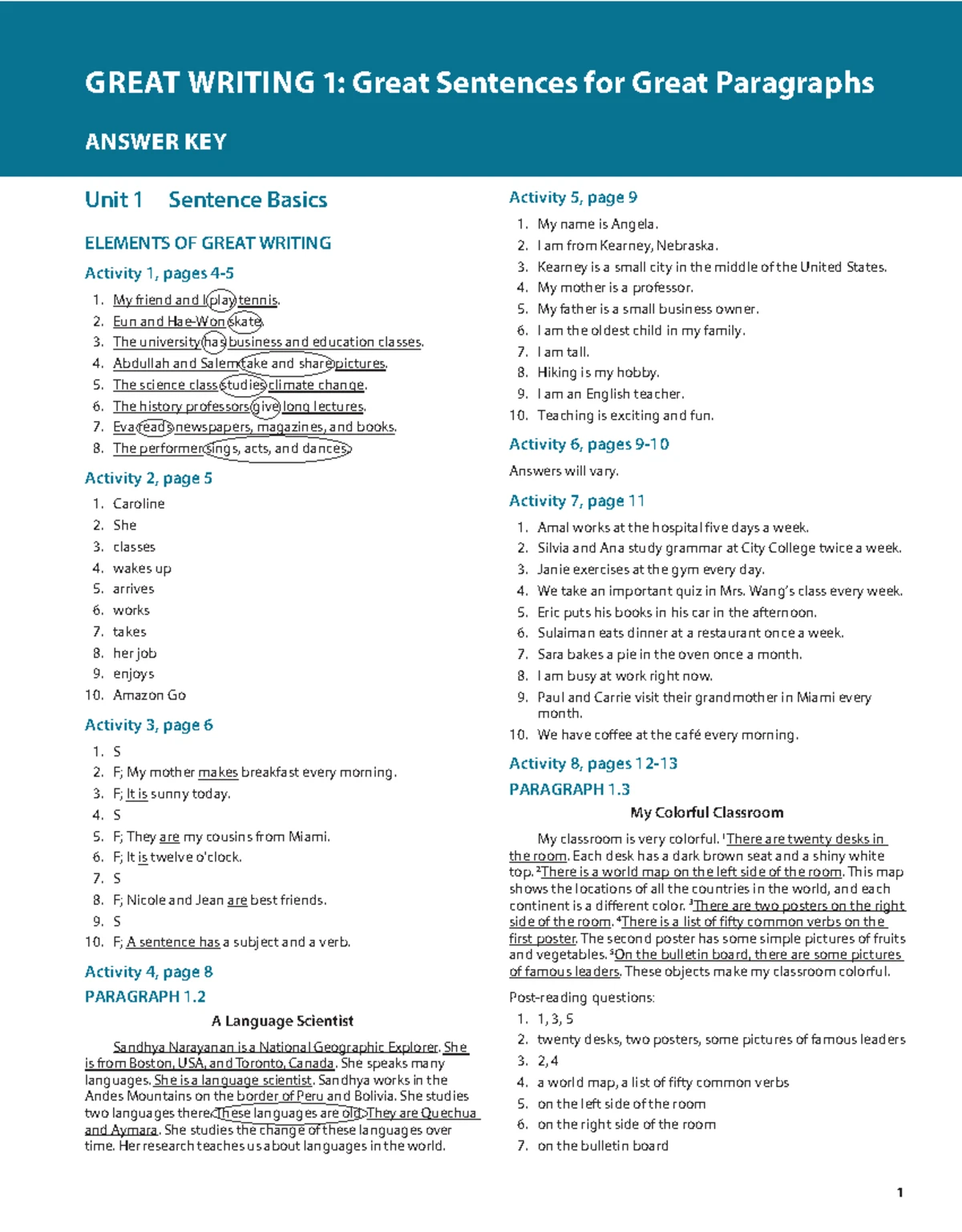 Great Writing 1 5th edition Answer Key - GREAT WRITING 1: Great ...