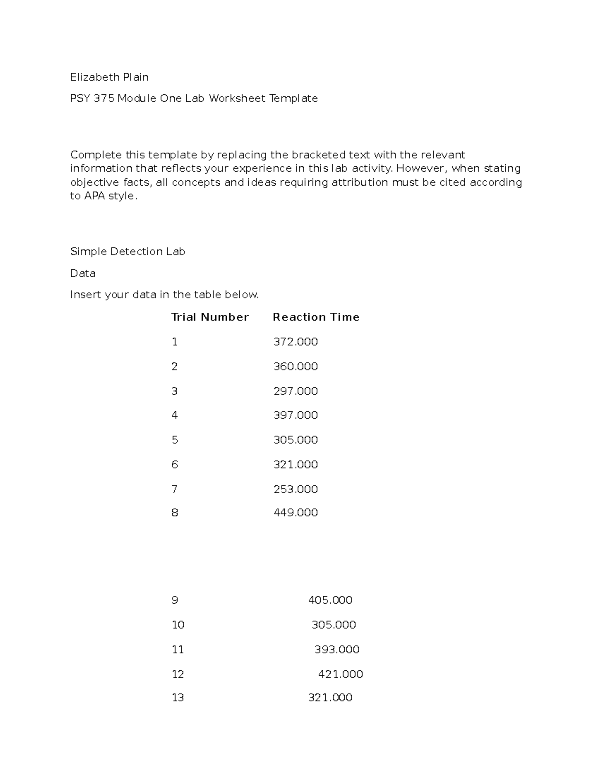 PSY 375 Module One Lab Worksheet: Cognitive Processing Analysis - Studocu