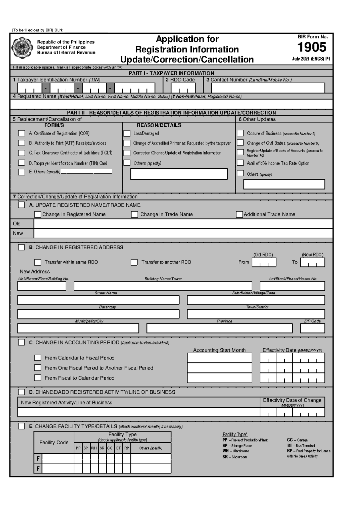 1905 Jul 2021 ENCS - Tax Registration Info Update Form - Studocu