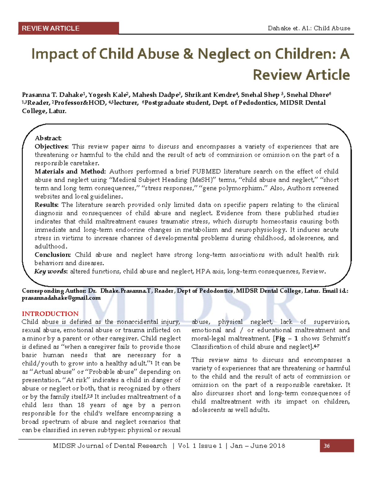 Review of Child Abuse and Its Impacts: Short- & Long-Term Effects ...