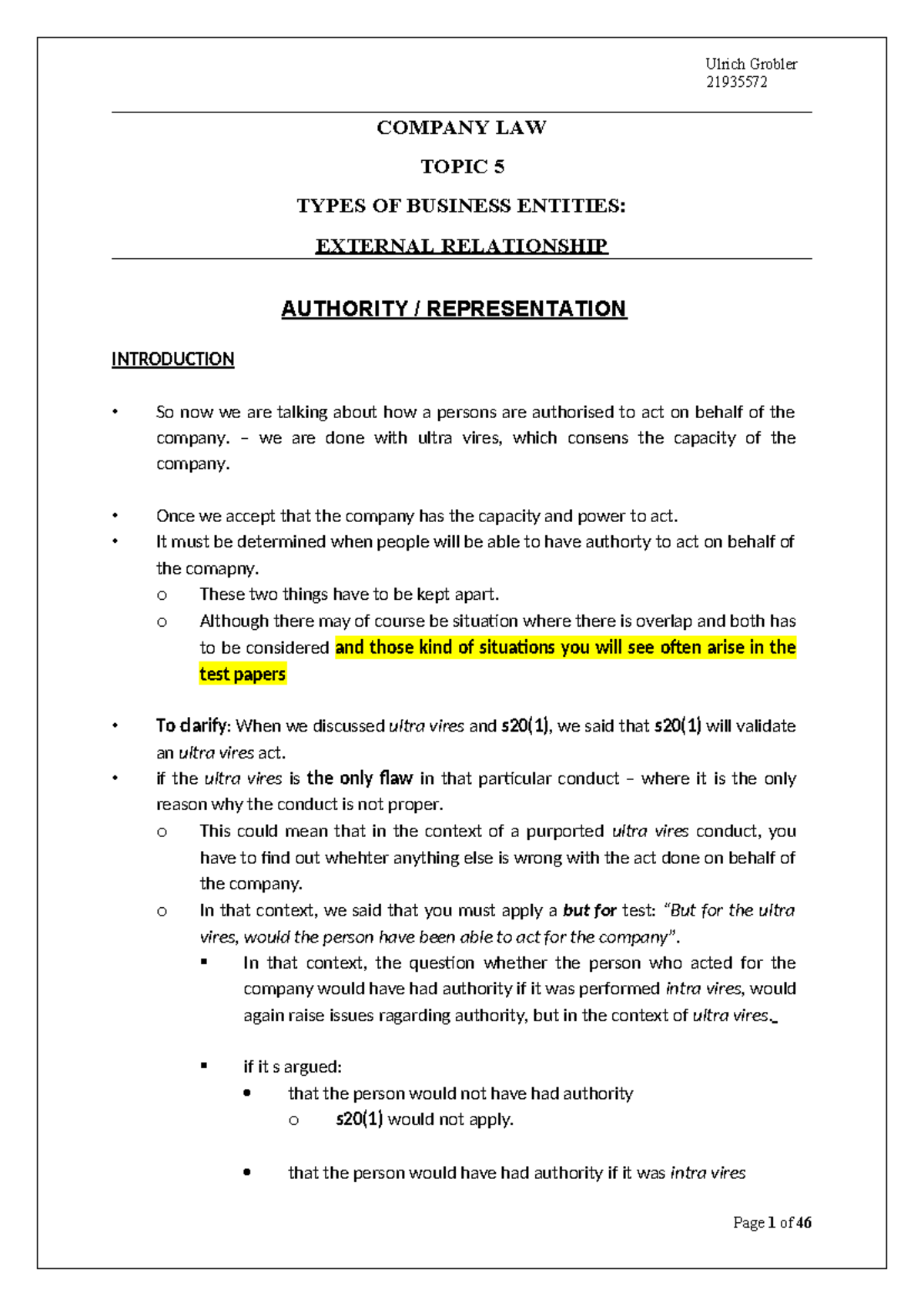 COMPANY LAW 5.2: TYPES OF BUSINESS ENTITIES & AUTHORITY IN EXTERNAL ...