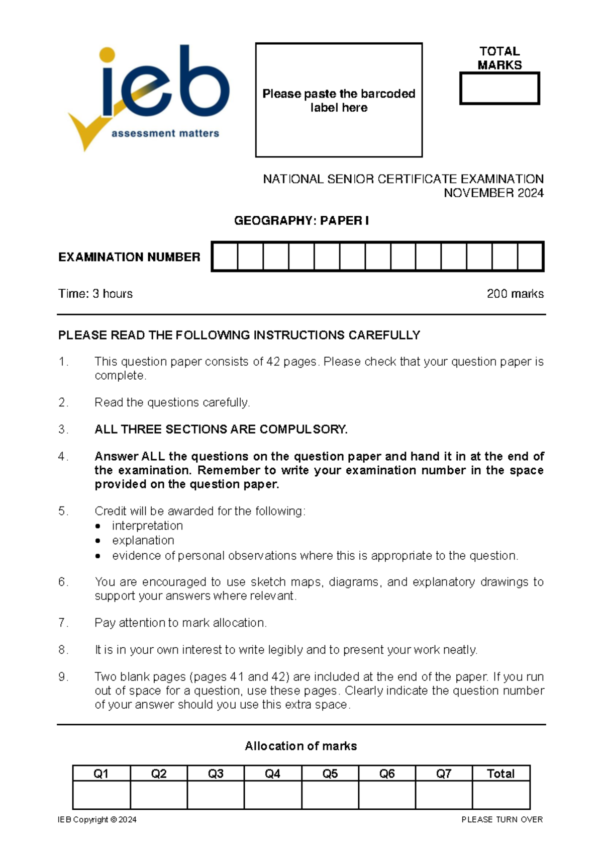 NSC Geography P1 2024 - Examination Question Paper - Studocu