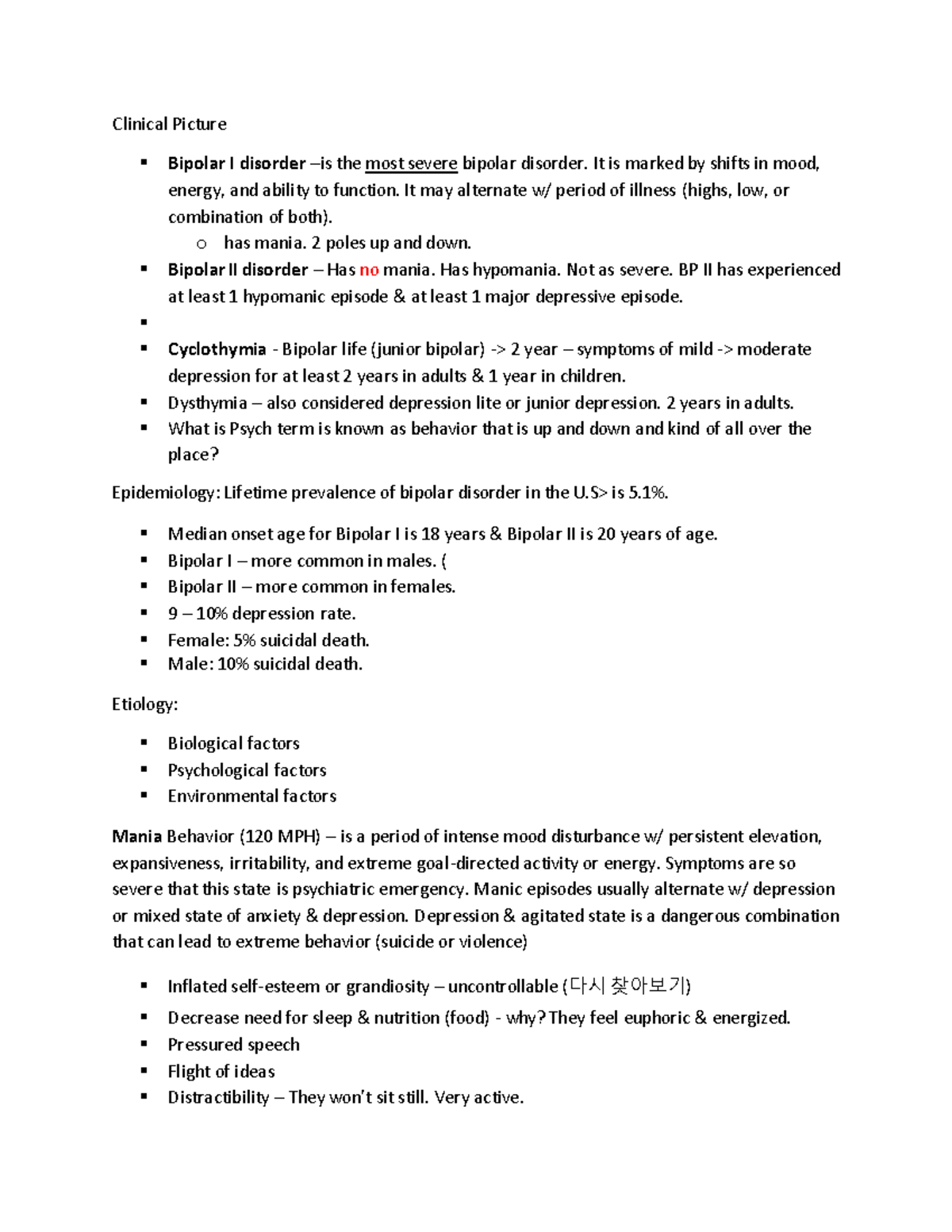 Ch 13 Bipolar - Summary Mental Health Nursing - Clinical Picture ...