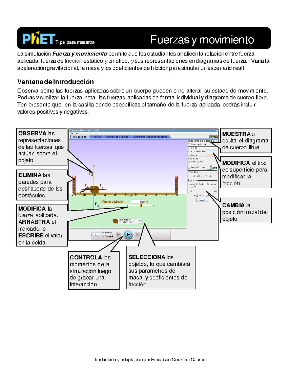 Forces-and-motion-guide es - La simulación Fuerza y movimiento permite ...