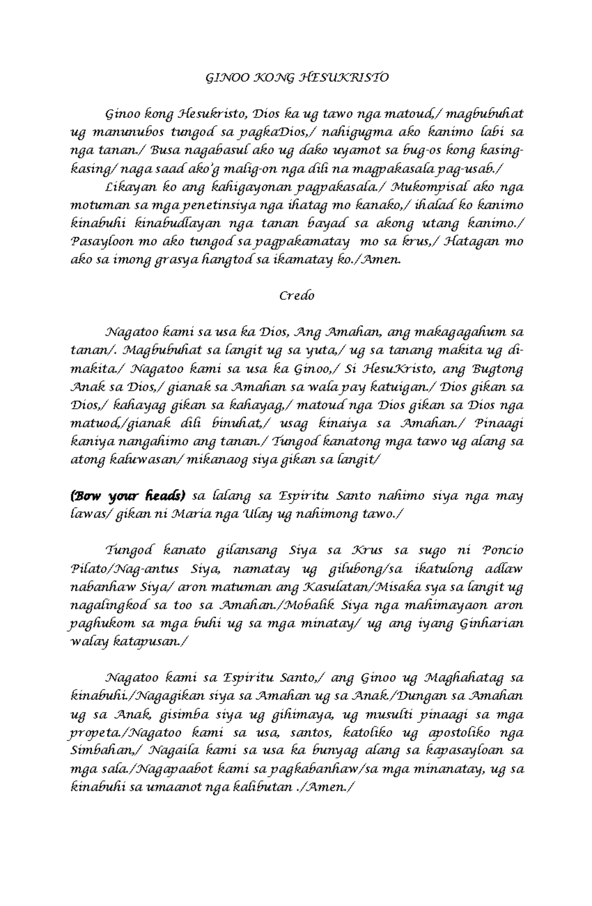 Memorize - N/A - GINOO KONG HESUKRISTO Ginoo kong Hesukristo, Dios ka ...