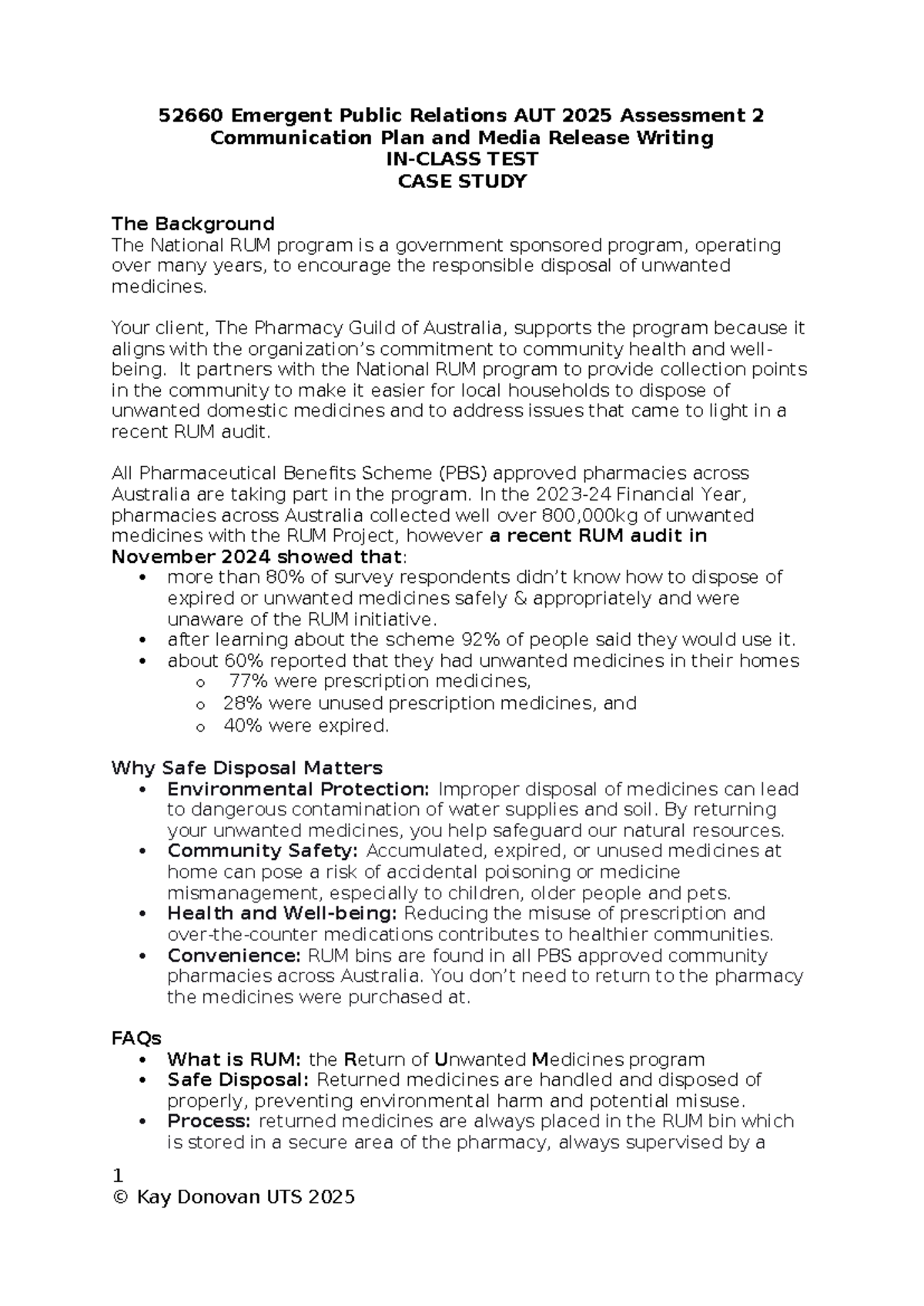 52660 AUT 2025 Communication Plan & Media Release Case Study - Studocu