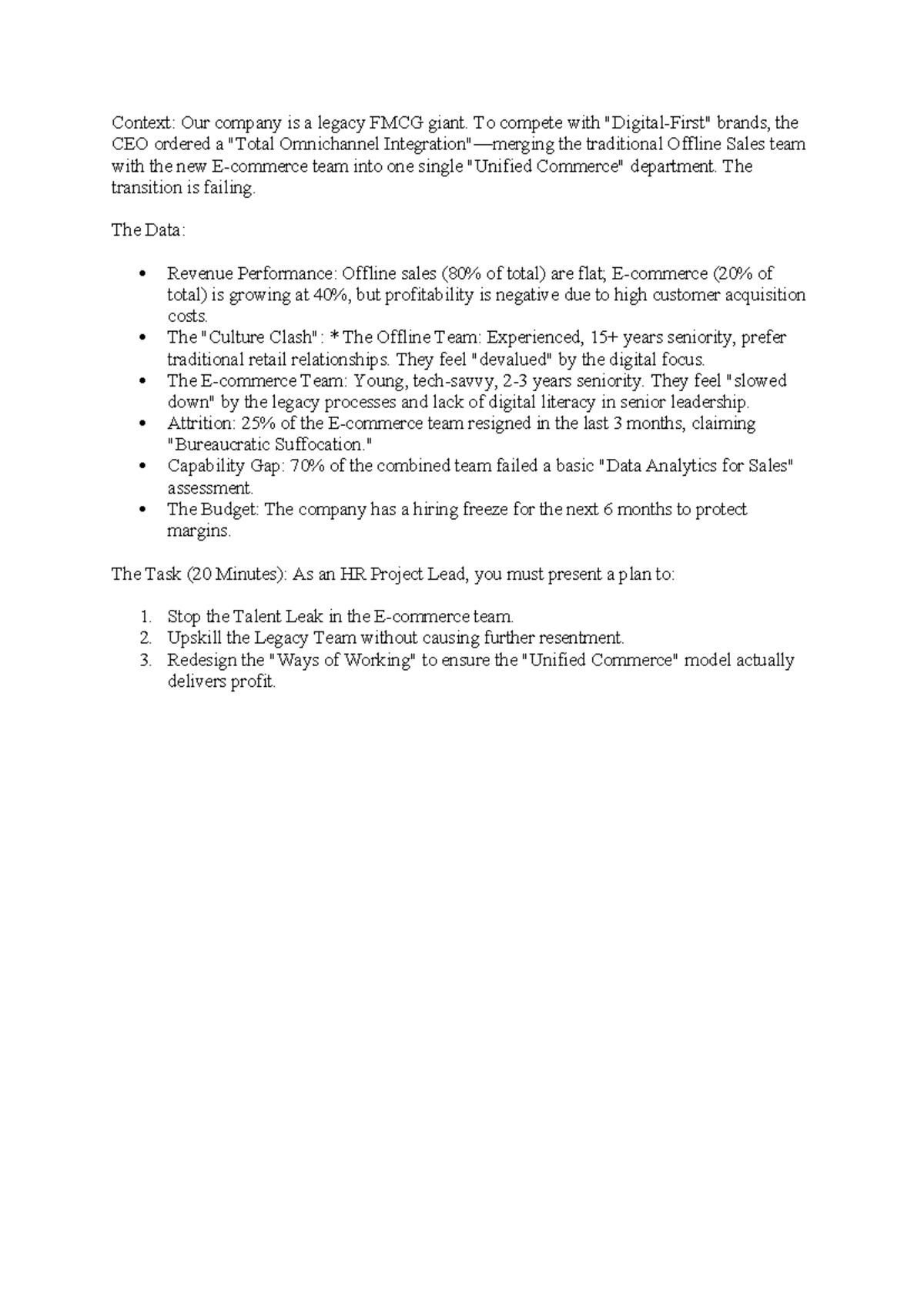 Stimulation Case: HR Strategy for Omnichannel Integration - Studocu