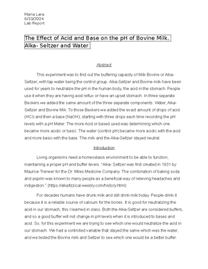 Bio 101 lab report final - The Effect of Acid and Base on the pH of ...