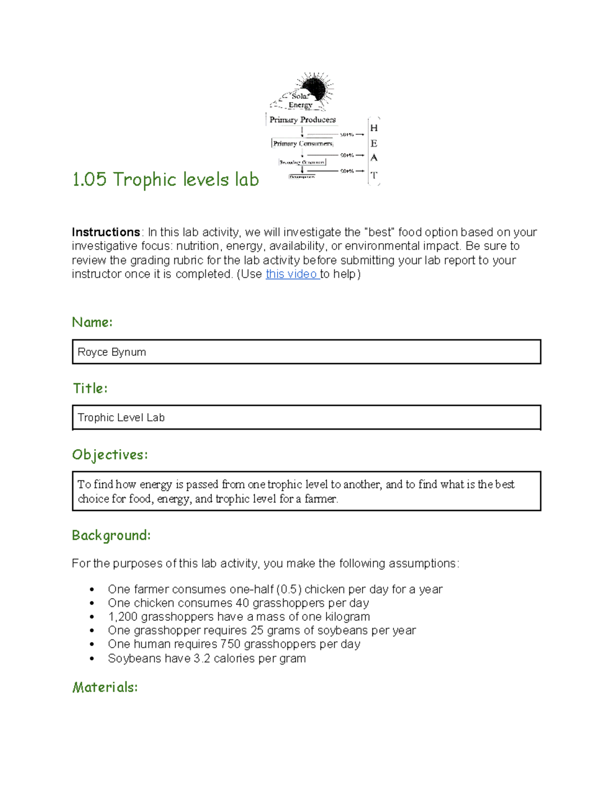 APES 1 - Trophic Levels Lab Activity Guide and Analysis - Studocu