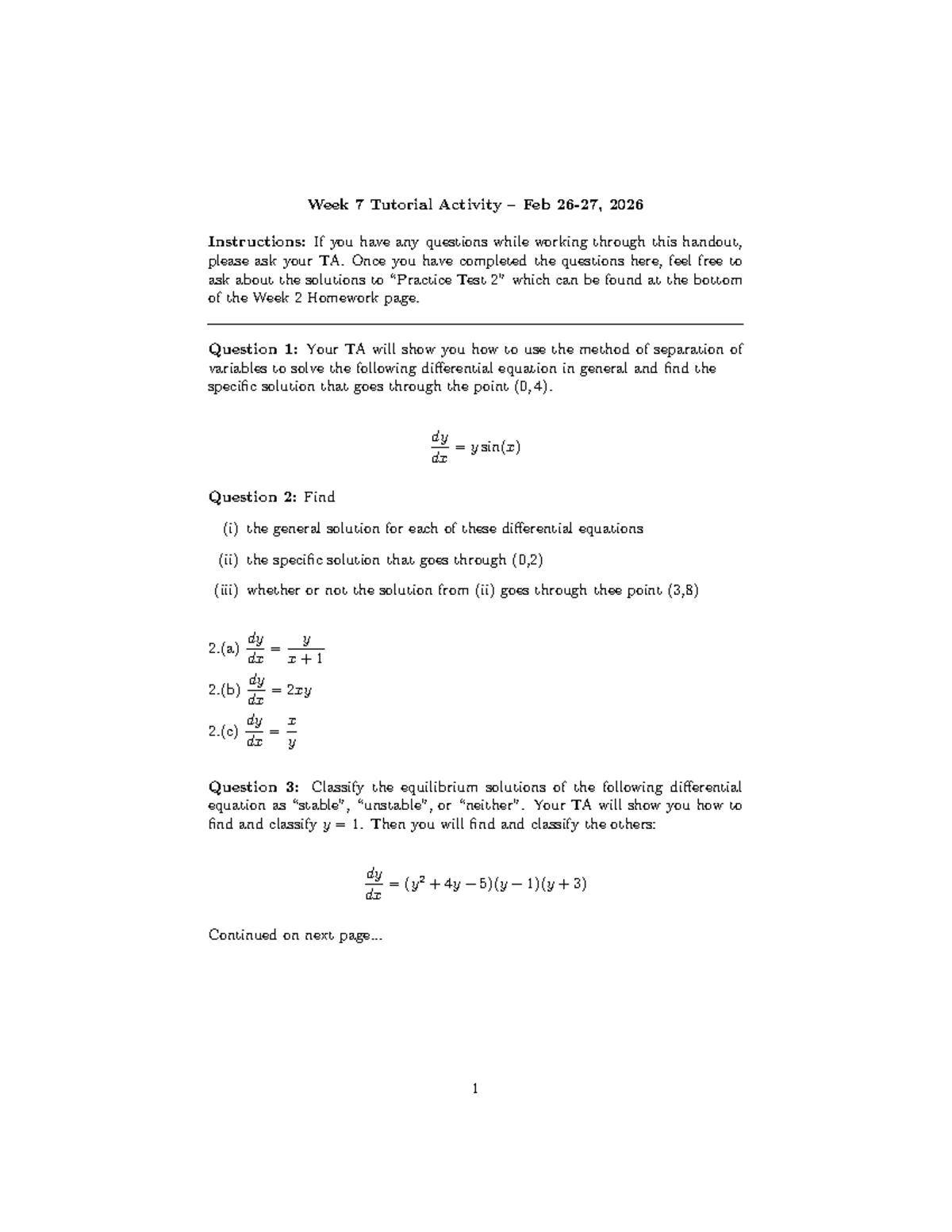 W7-Tutorial Activity: Differential Equations & Solutions - Studocu