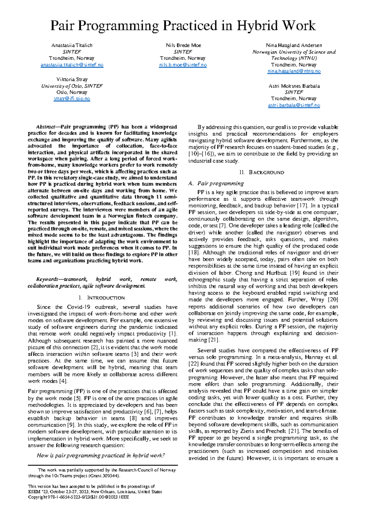 2307 - Pair Programming in Hybrid Work: Insights and Practices - Studocu