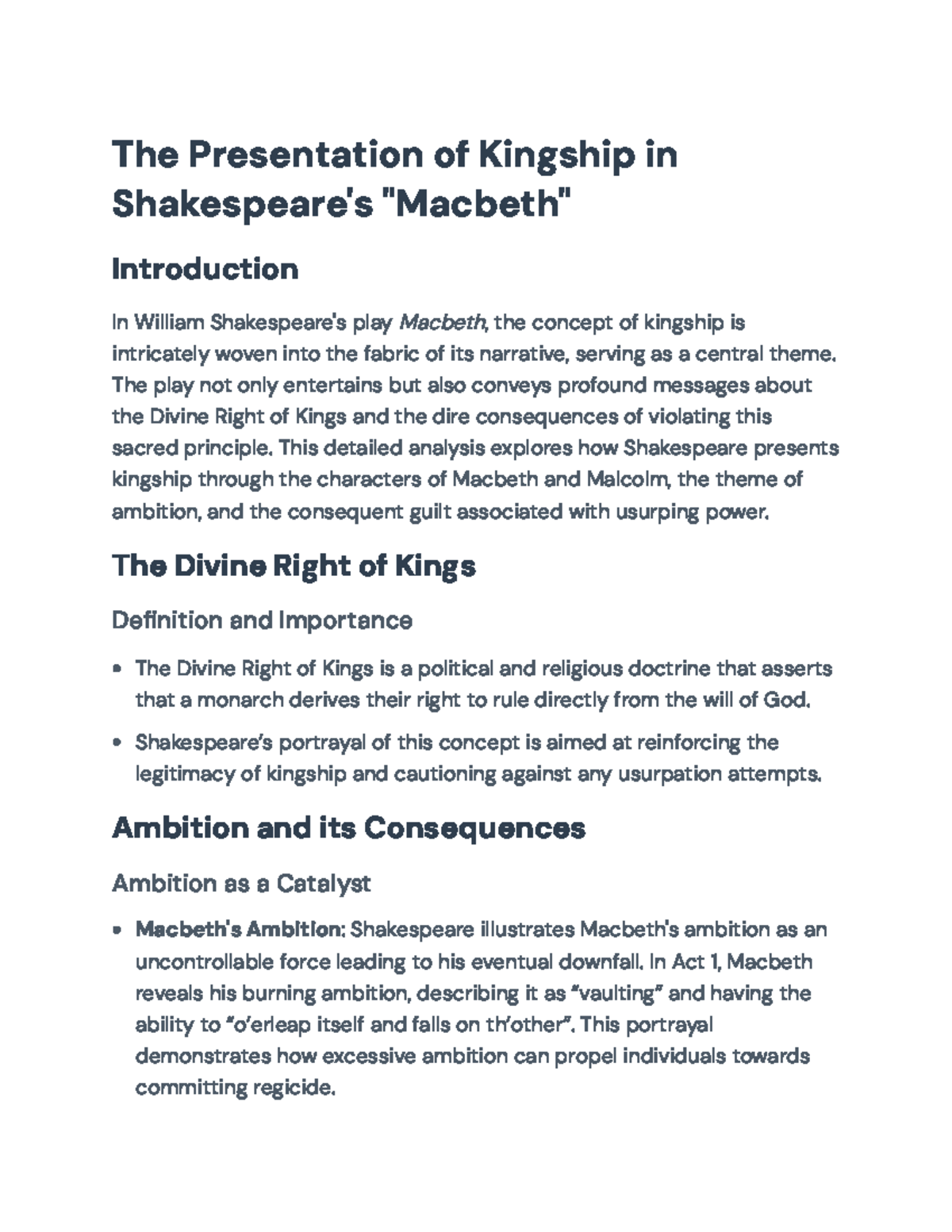 Analysis of Kingship and Ambition in Shakespeare's Macbeth (ENGL 101 ...