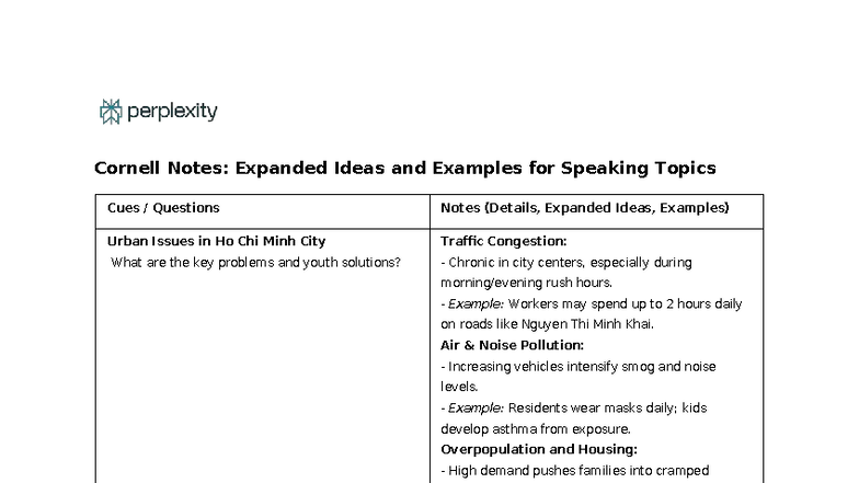 Cornell Notes Expanded Ideas and Examples for Spe - Example: Workers ...