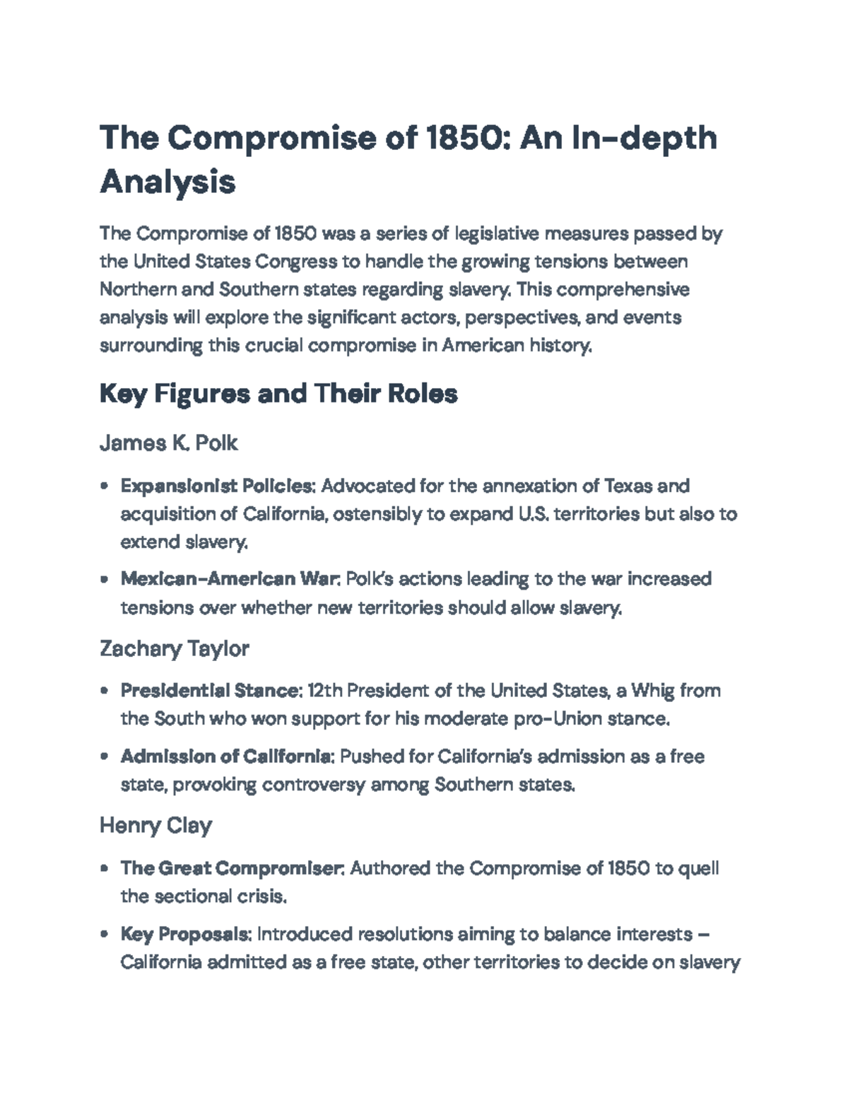 The Compromise of 1850: Analysis of Key Factors and Consequences - The ...