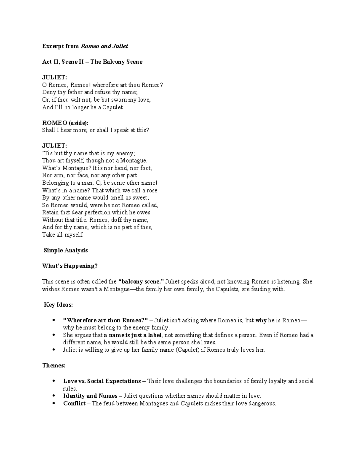 Q1-Analysis of Romeo and Juliet Act II, Scene II: The Balcony Scene ...